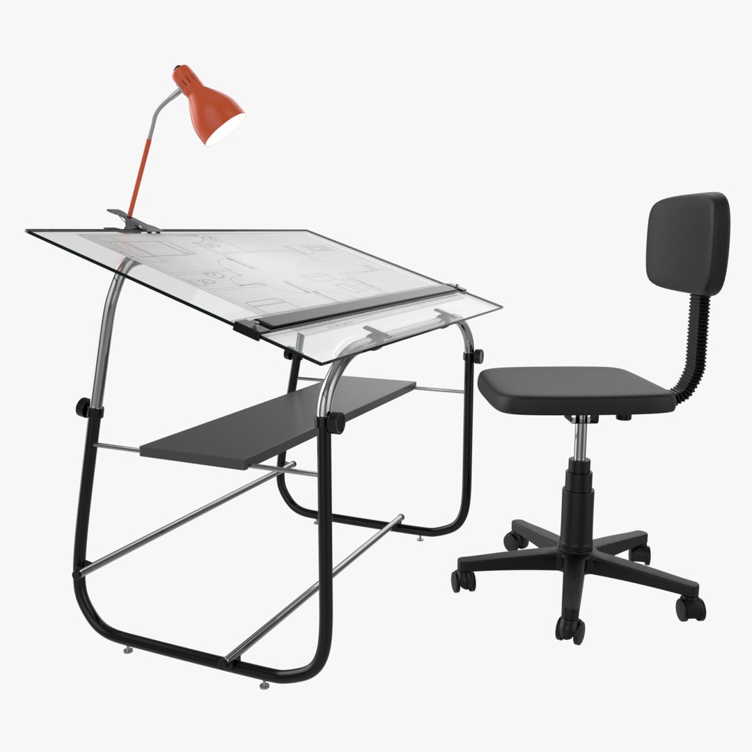3D Model Drawing Table With Office Chair And Desk Lamp - TurboSquid 2193215