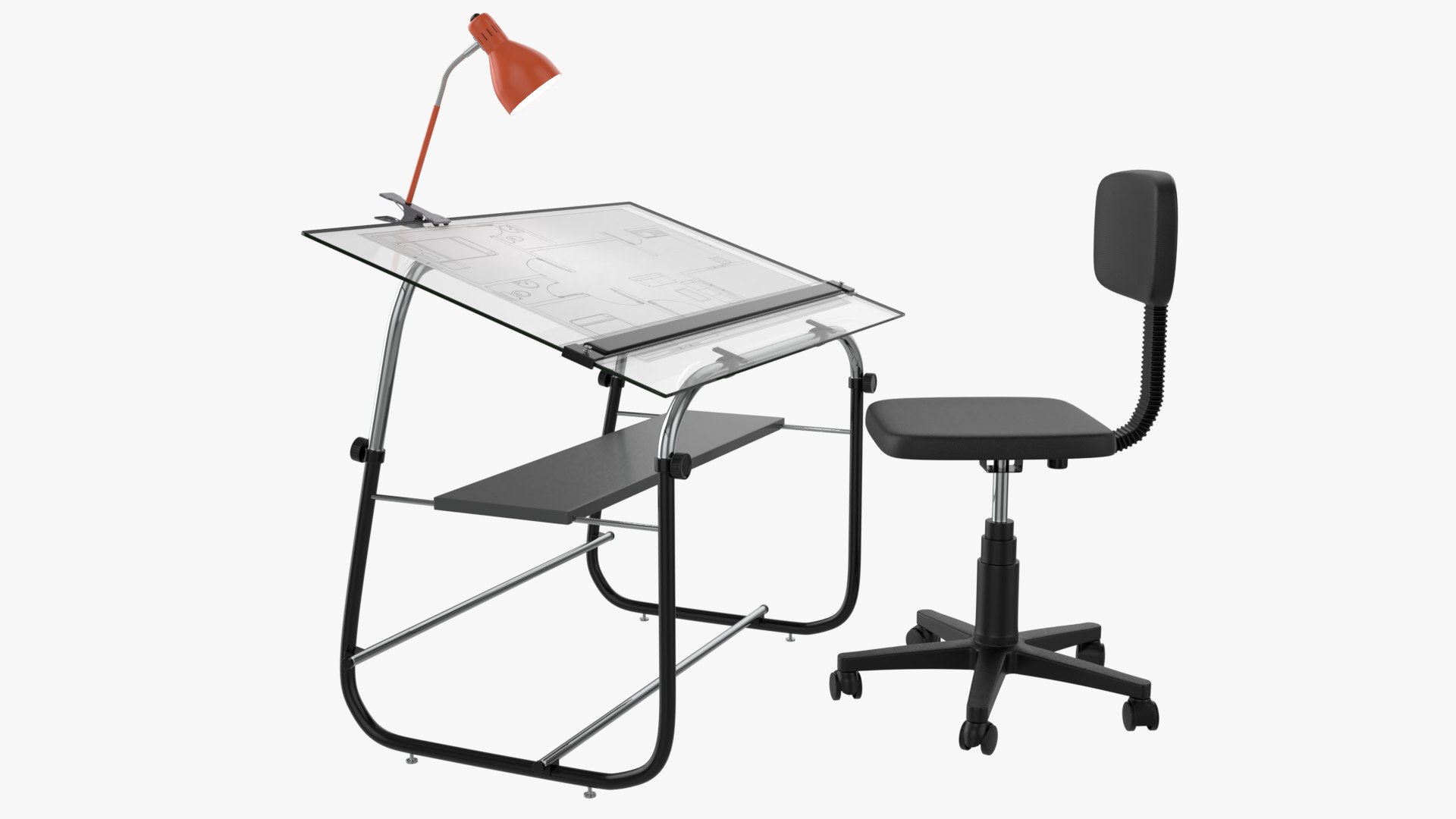 3D Model Drawing Table With Office Chair And Desk Lamp - TurboSquid 2193215