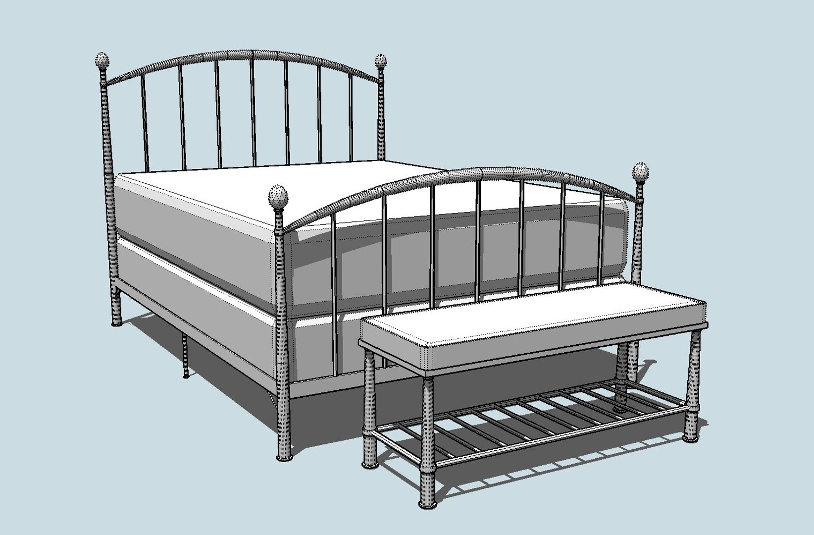 Open Rail Bed Bench 3d 3ds
