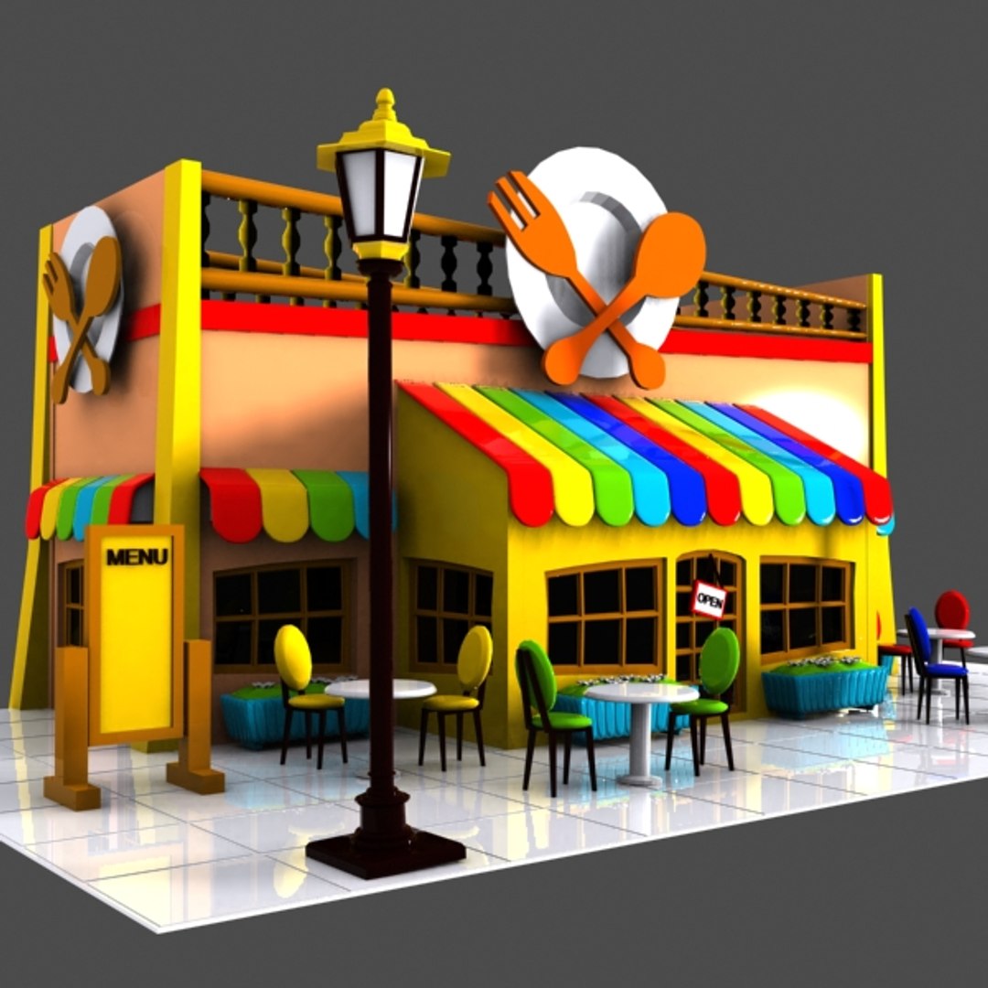 3d cartoon restaurant toon