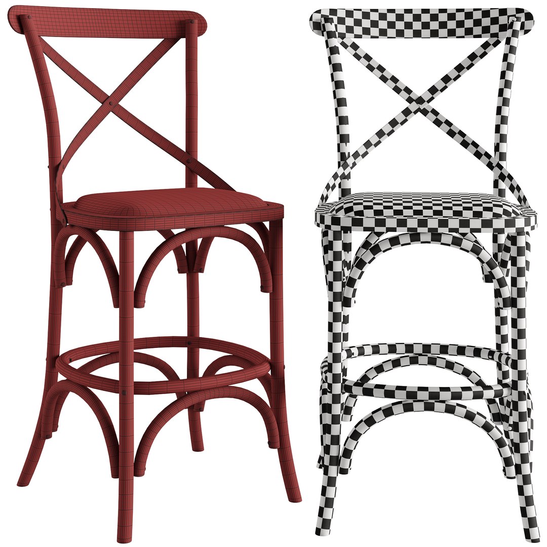 Syena Gray Wood And Rattan Counter Stool 3D Model - TurboSquid 1987230