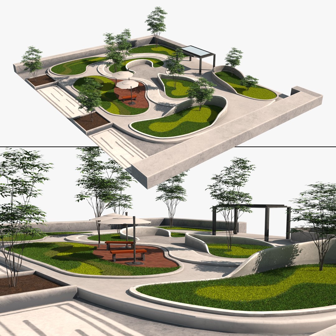 modelo 3d parque con islas verdes curvas modelo 3d - TurboSquid 2179915