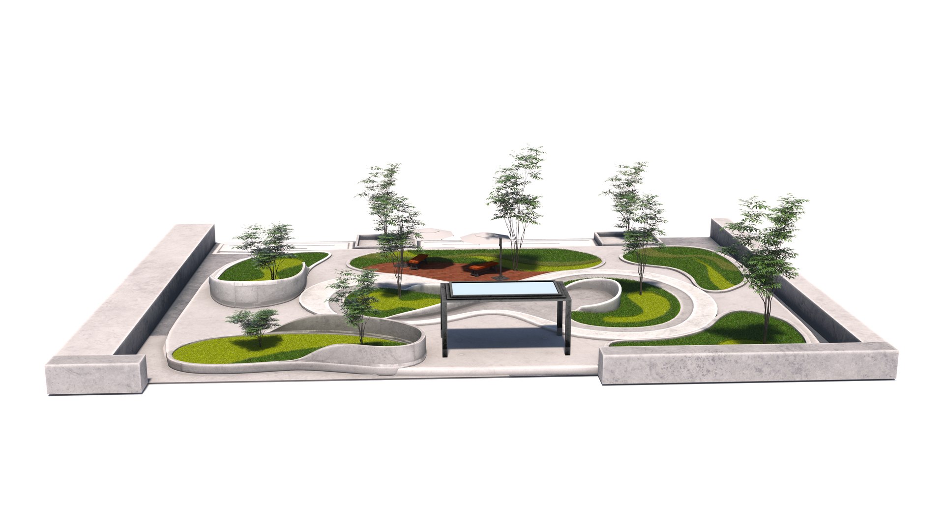 3D Park With Curved Green Islands 3d Model Model - TurboSquid 2179915