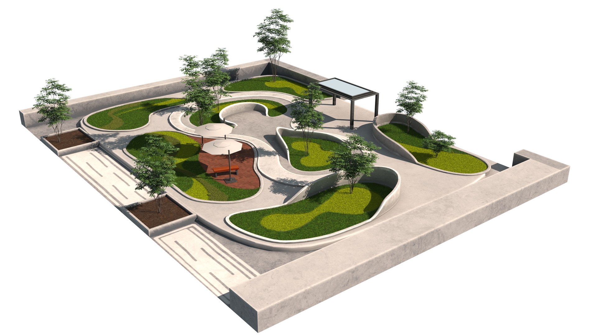 3D Park With Curved Green Islands 3d Model Model - TurboSquid 2179915