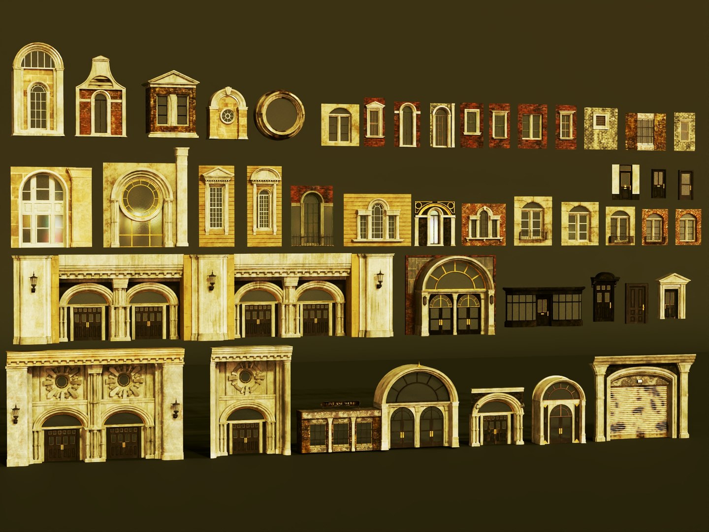 Neoclassical Facade Windows Doors Arches Pack 3D Model - TurboSquid 2520266