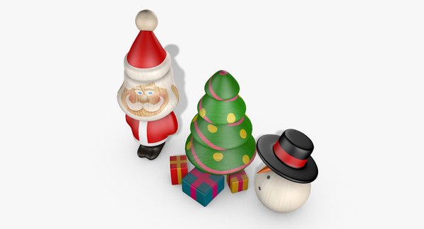 c4d toy wooden santa snowman