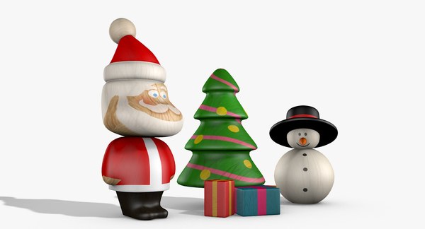 c4d toy wooden santa snowman