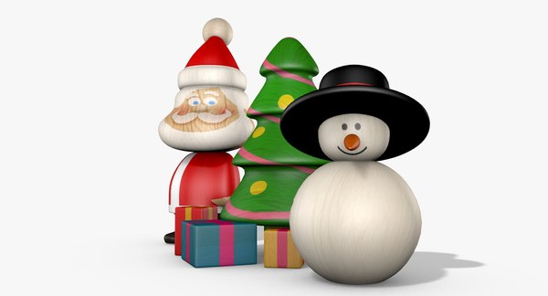 c4d toy wooden santa snowman