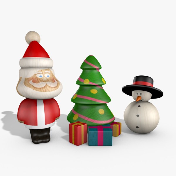 c4d toy wooden santa snowman