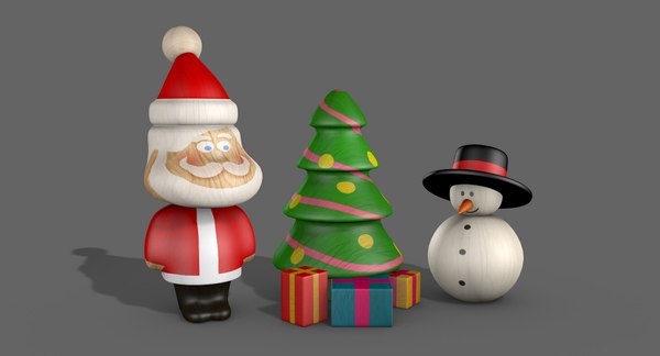 c4d toy wooden santa snowman