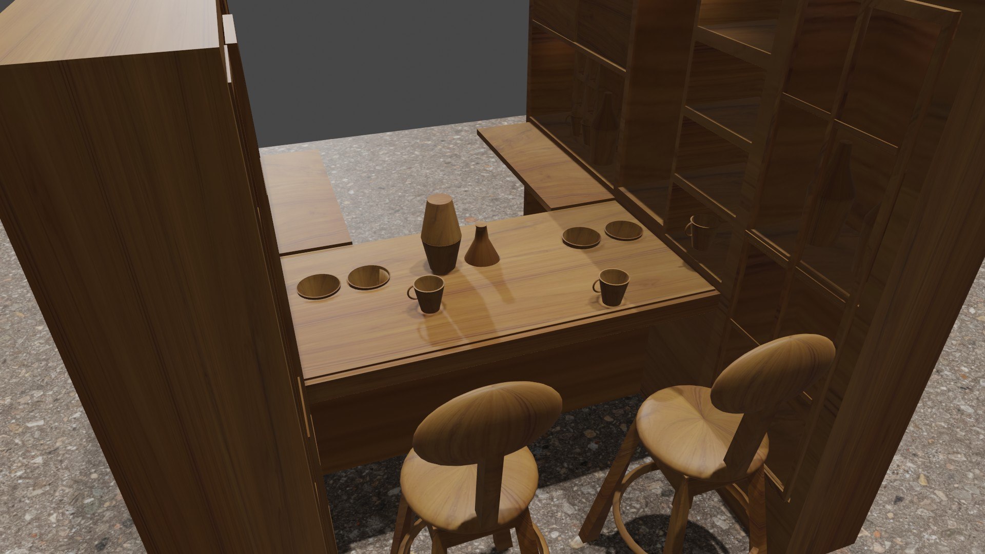 3D Model Mini Bar Design Material Teak Wood Furniture Minimalis ...