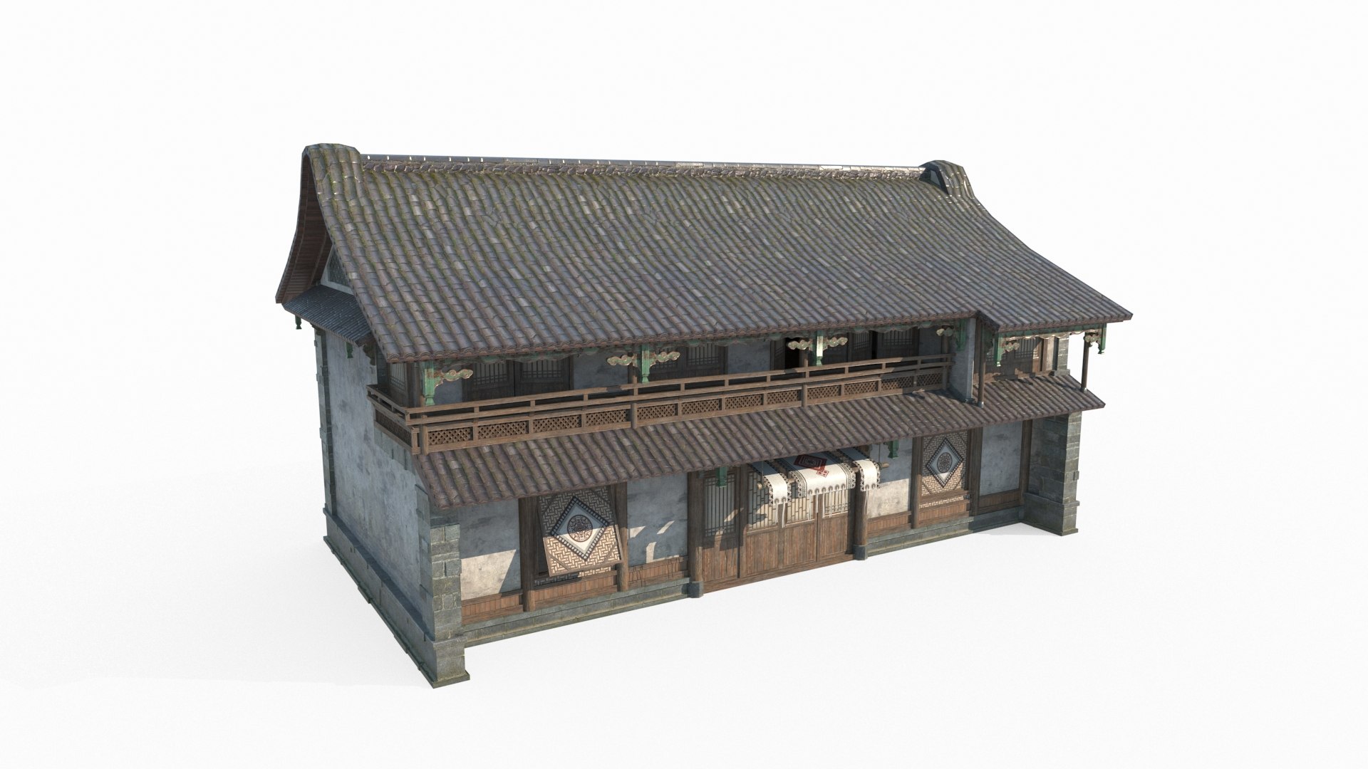3D Ancient Asian Architecture Two-story House Model - TurboSquid 2075259
