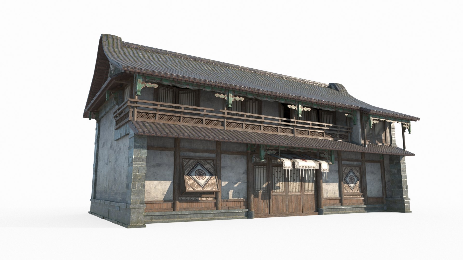 3D Ancient Asian Architecture Two-story House Model - TurboSquid 2075259