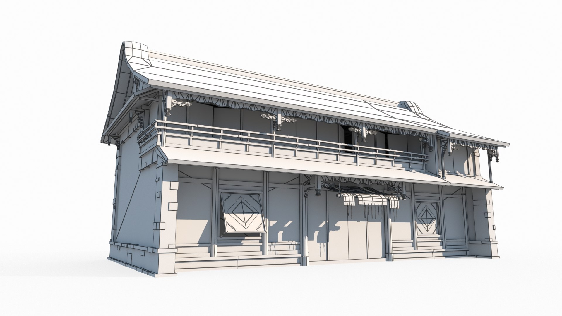 3D Ancient Asian Architecture Two-story House Model - TurboSquid 2075259