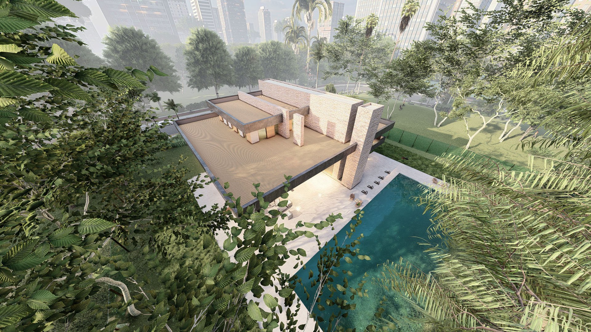 3D Model Frank Lloyd Wright Style House Modern Architecture Furnished ...