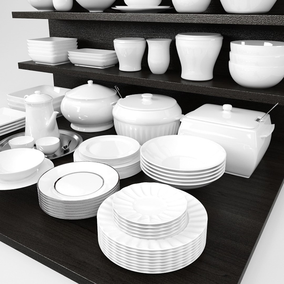 3d Model Kitchen Bowls Plates Set