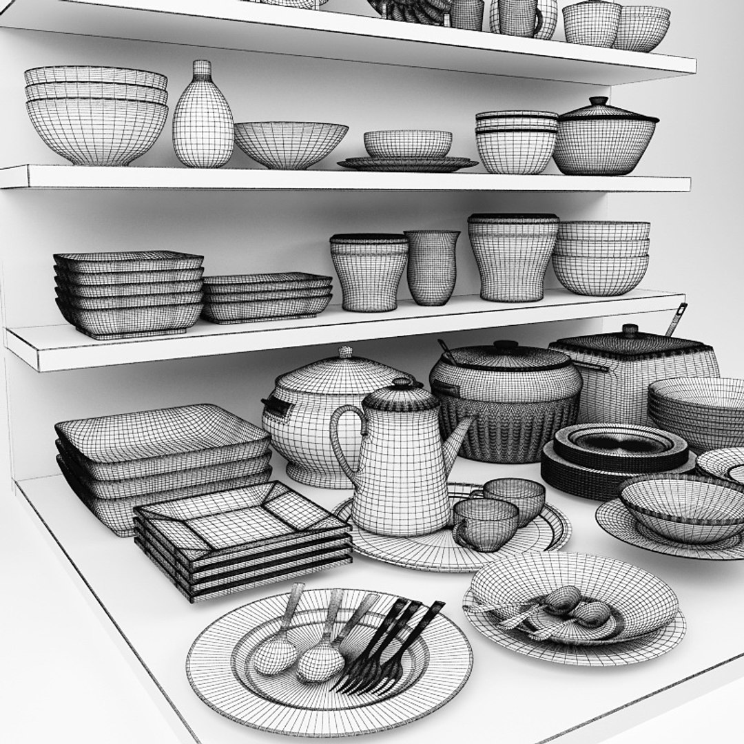 3d Model Kitchen Bowls Plates Set