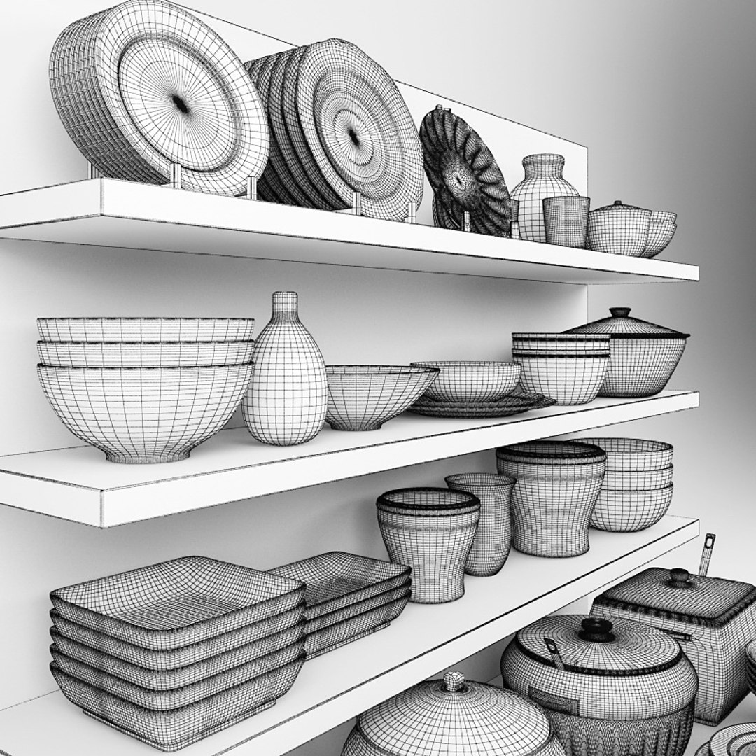 3d Model Kitchen Bowls Plates Set