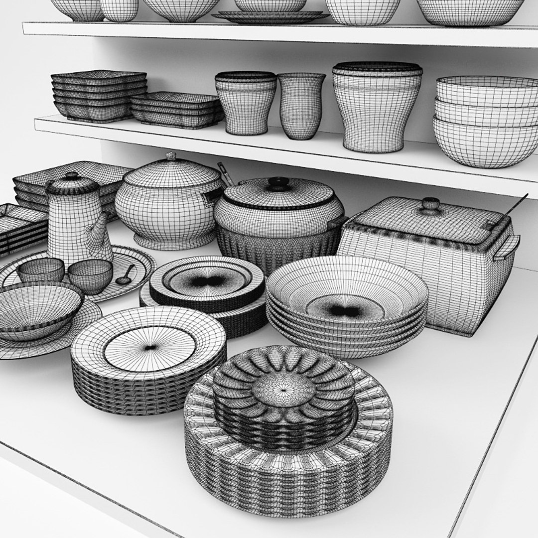 3d Model Kitchen Bowls Plates Set