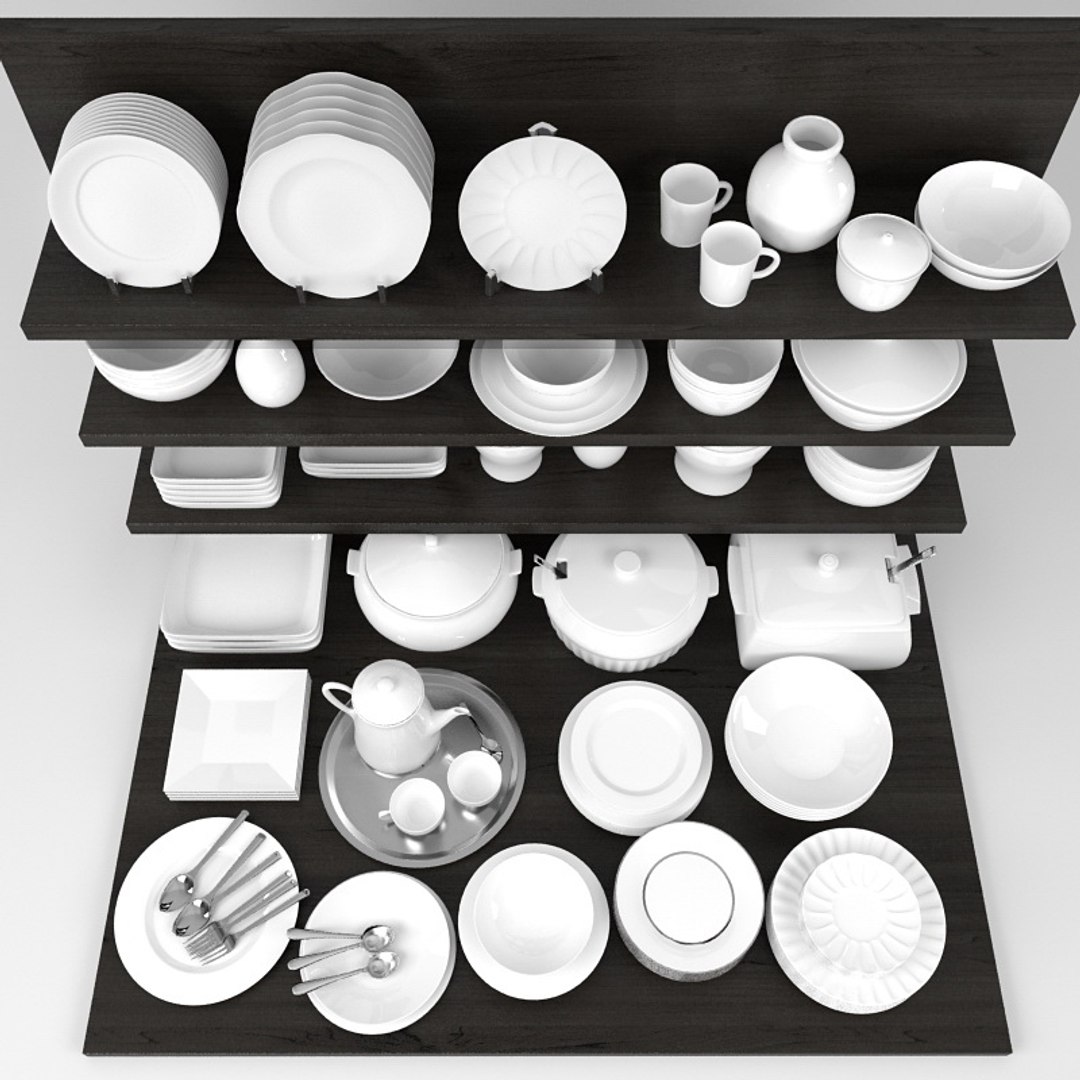 3d Model Kitchen Bowls Plates Set