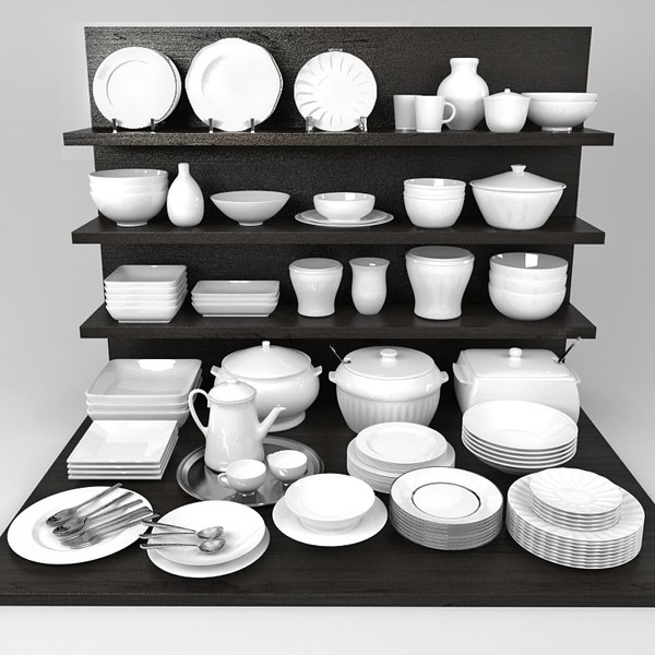 3d model kitchen bowls plates set
