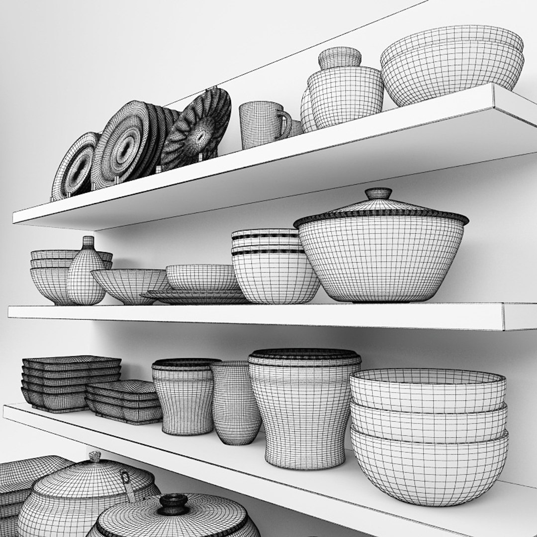 3d Model Kitchen Bowls Plates Set