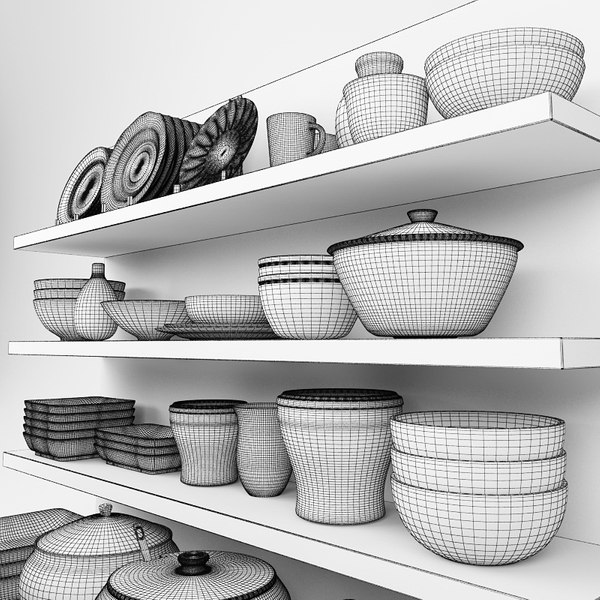3d model kitchen bowls plates set
