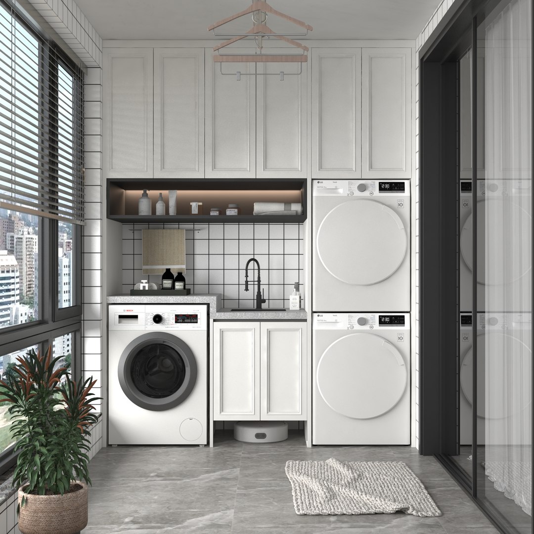 Modern Balcony Laundry Cabinet Combination Laundry Room Home Appliance ...