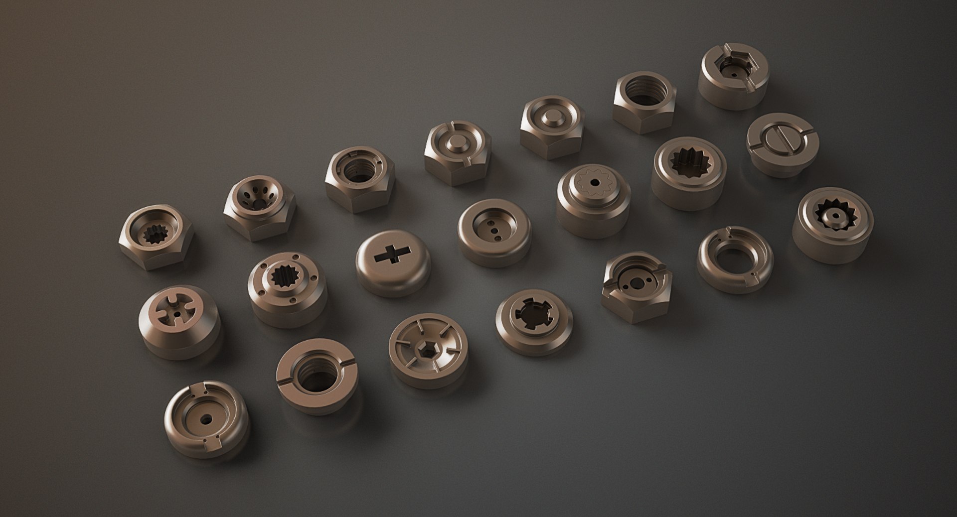 3d Futuristic Bolts Nuts Model