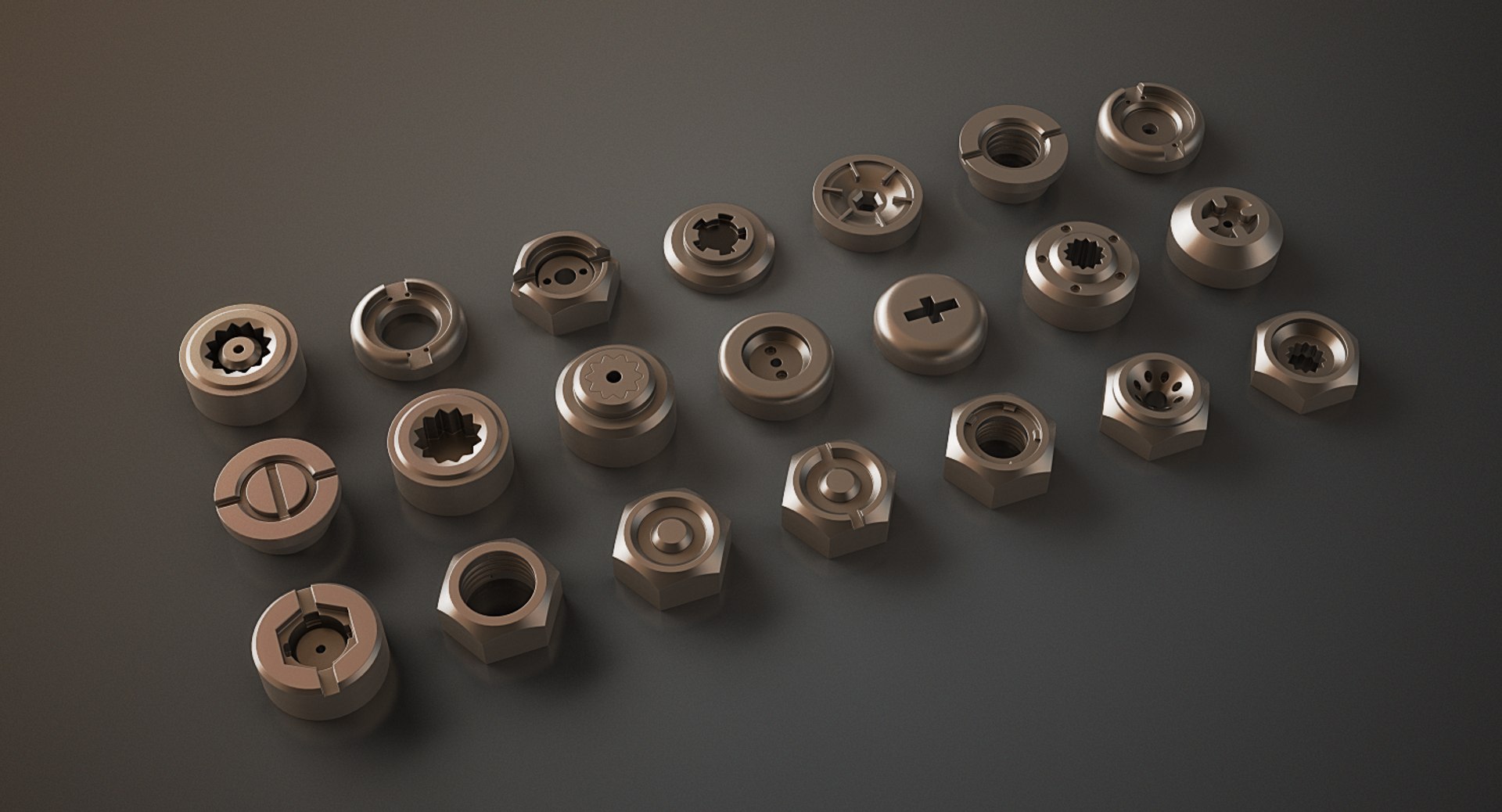 3d Futuristic Bolts Nuts Model