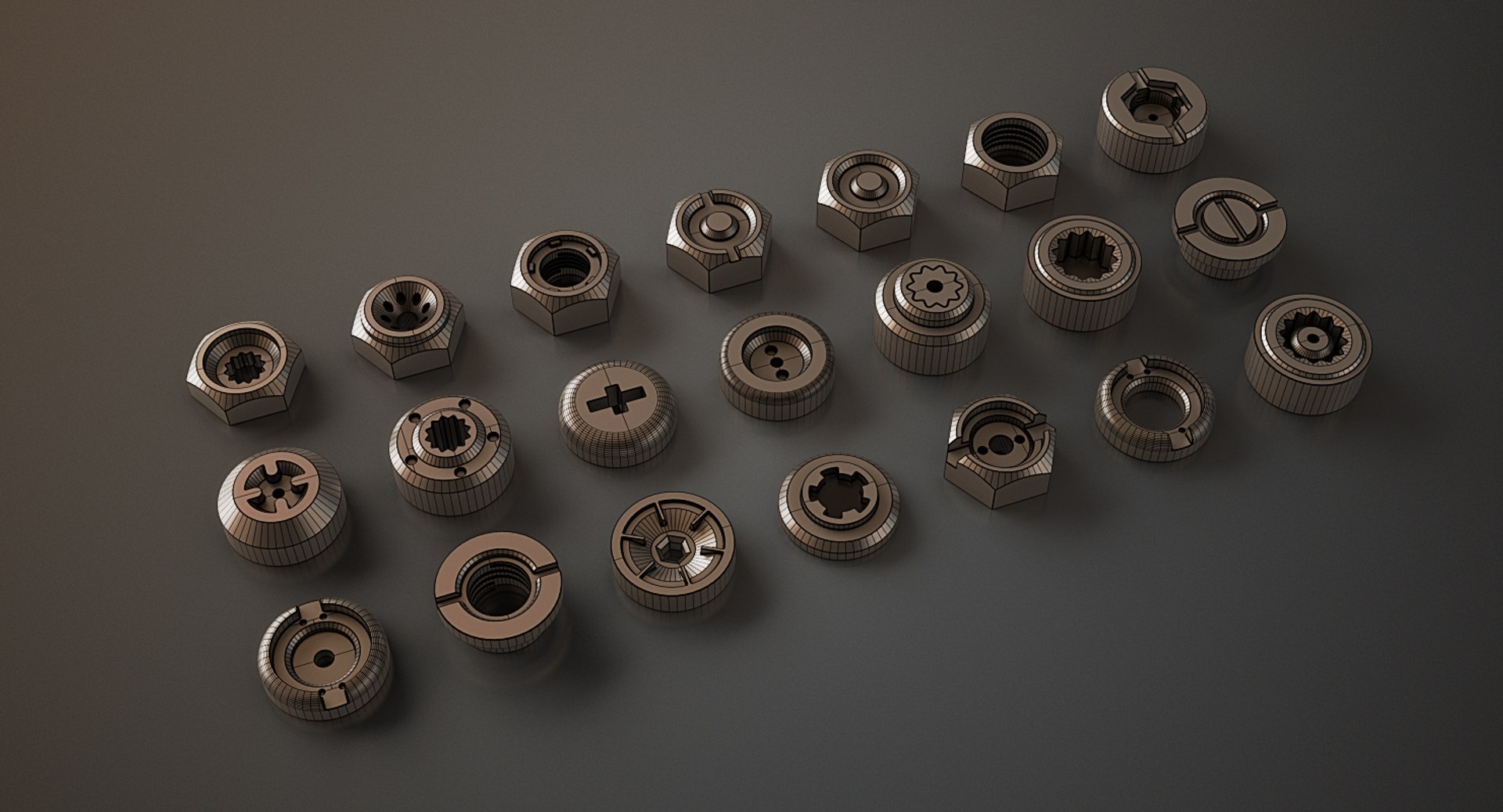 3d Futuristic Bolts Nuts Model