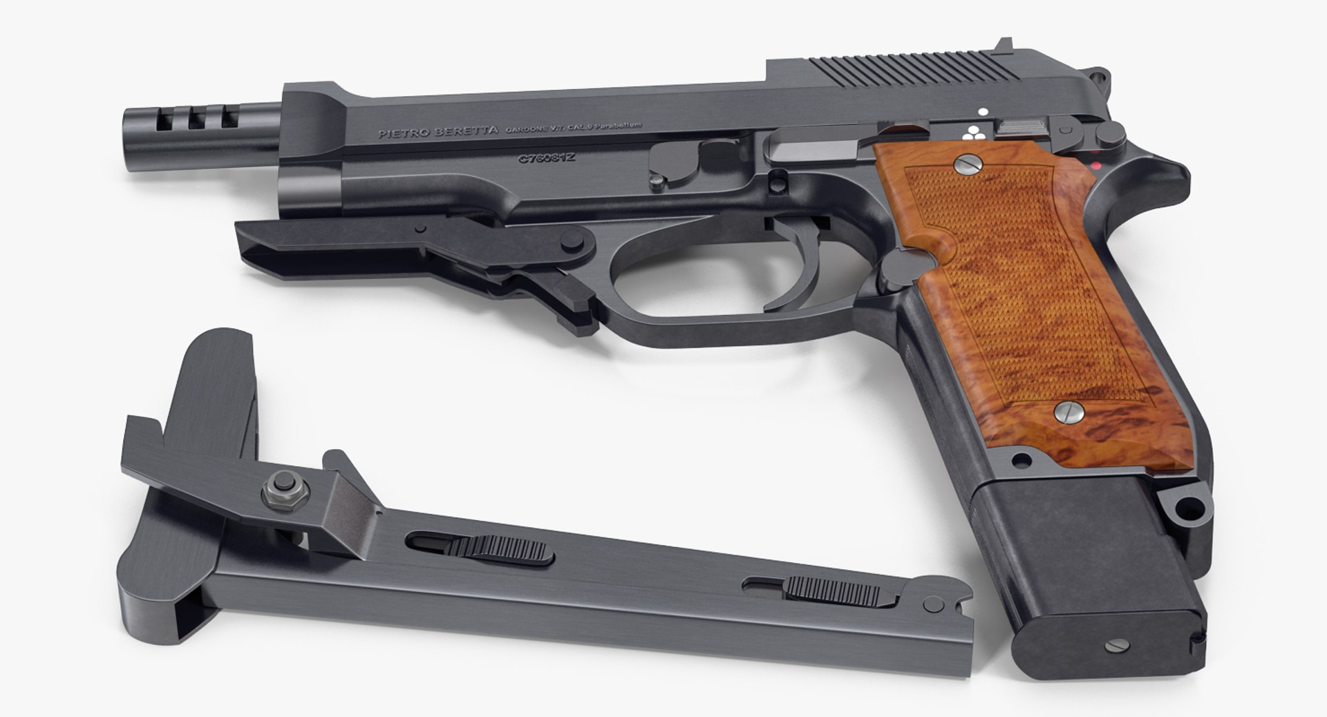 Pistol Beretta 93r Buttstock 3d 3ds