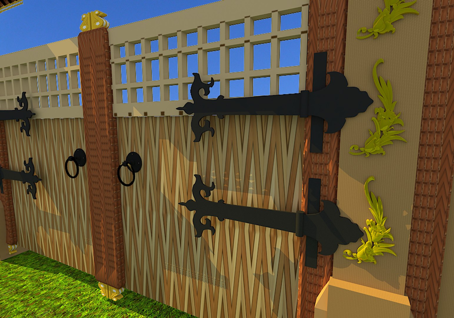 beautiful wooden decorative gates 3d model