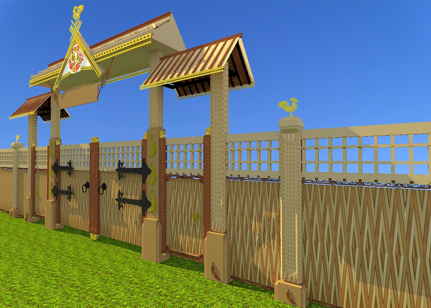 beautiful wooden decorative gates 3d model