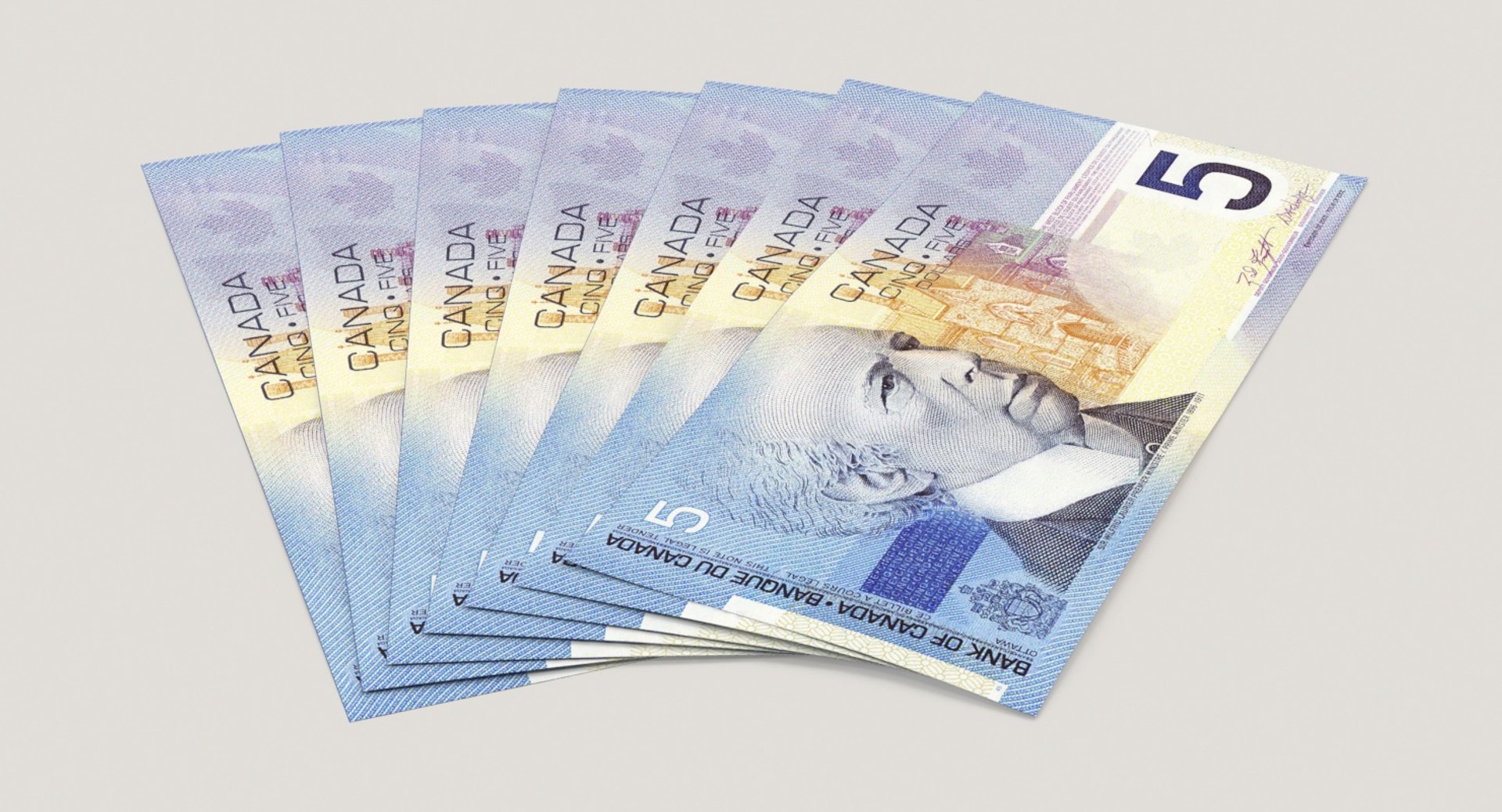 3d Model 5 Canadian Dollar Note