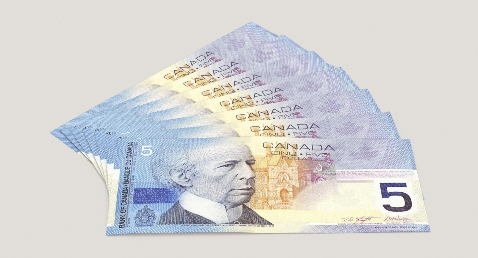 3d Model 5 Canadian Dollar Note