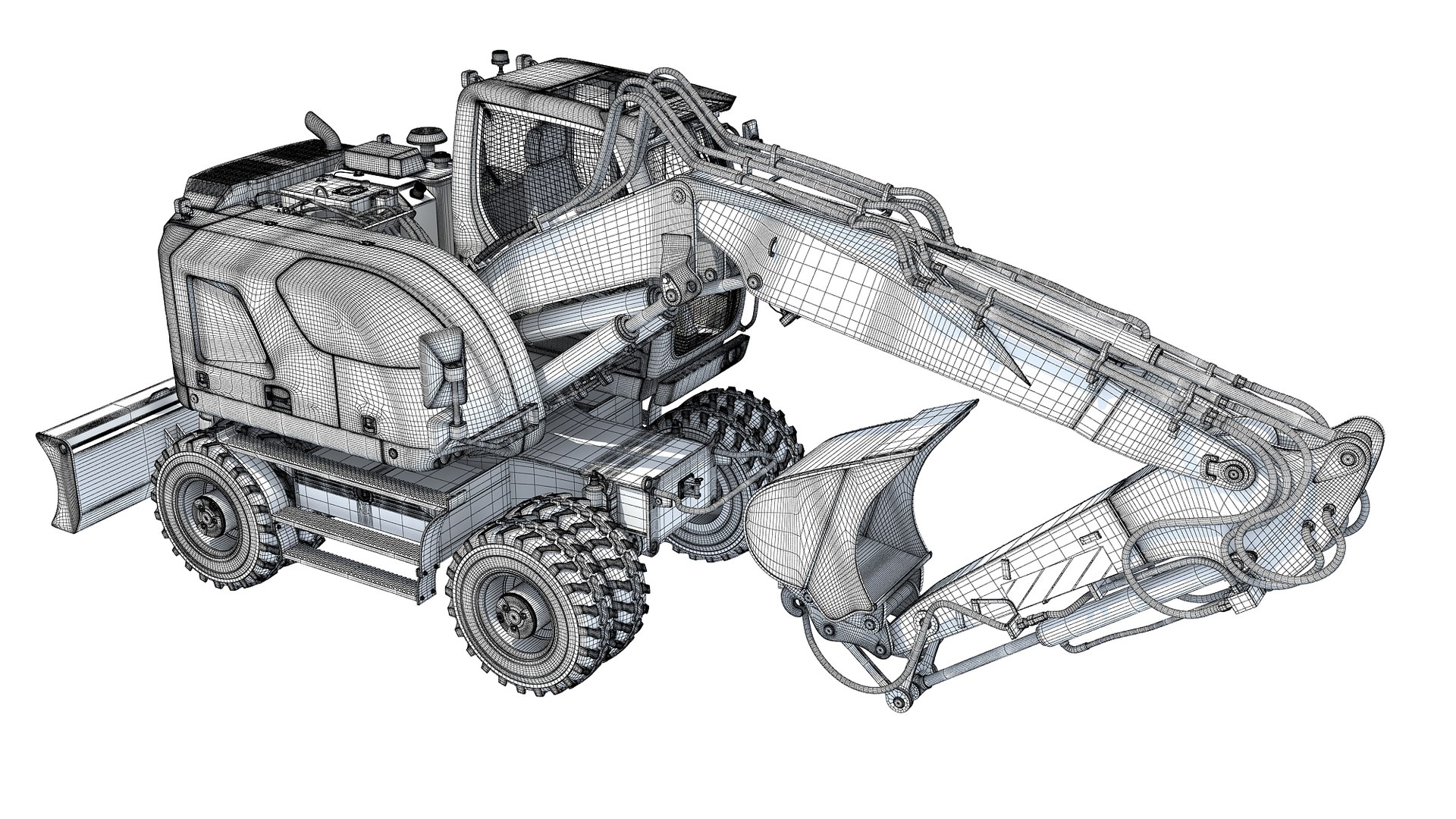 3D Construction Wheeled Excavator - TurboSquid 2367174