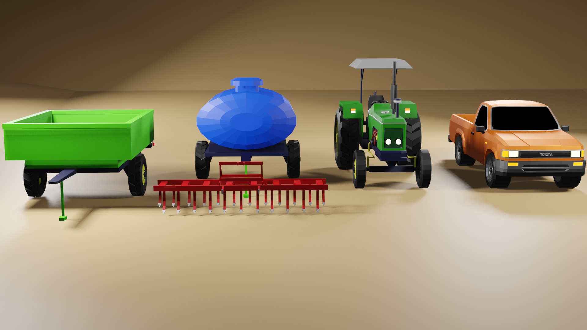 3D Agriculture Tractor Hilux Toyot And Material Low Poly Model ...