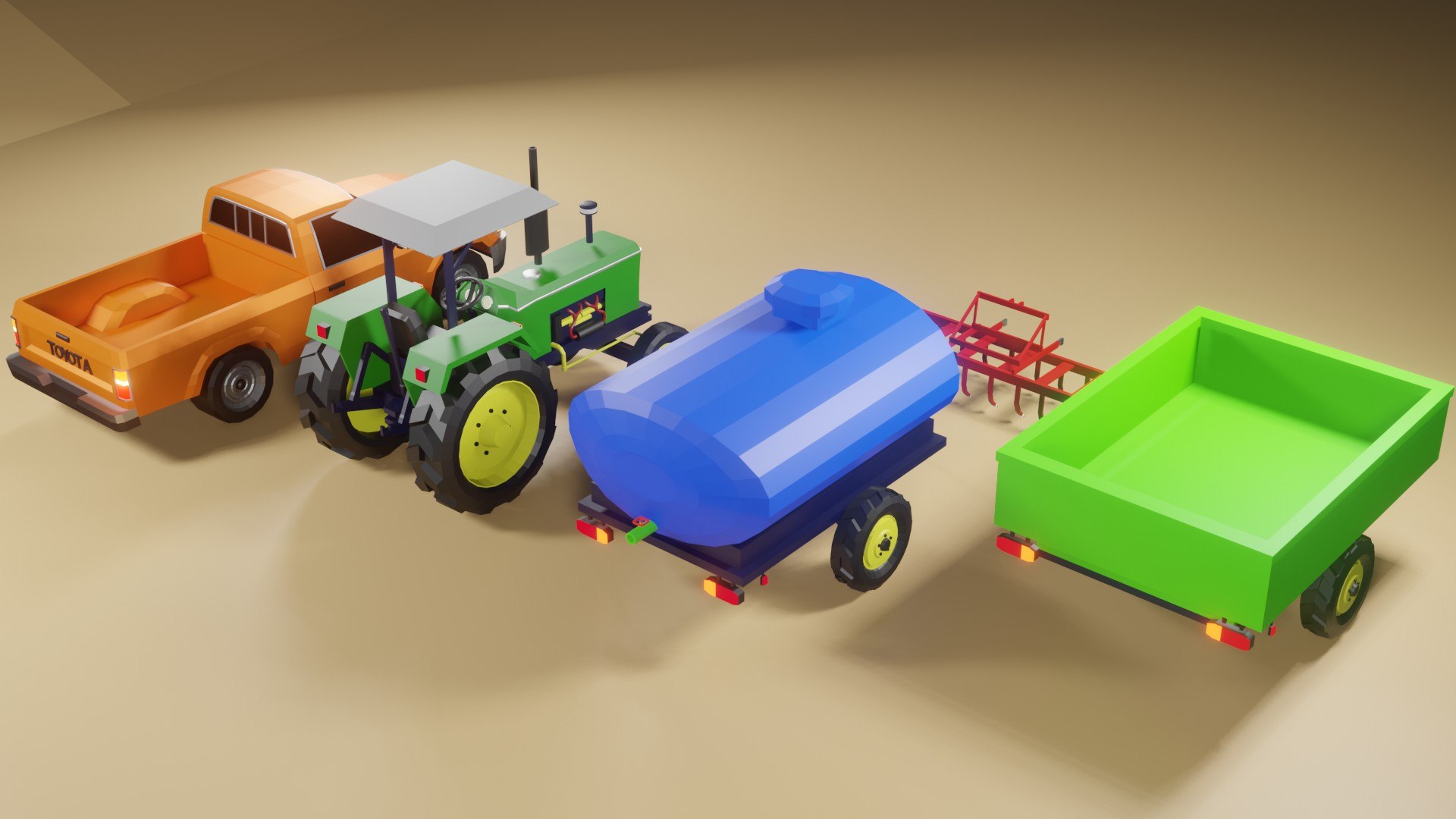 3D Agriculture Tractor Hilux Toyot And Material Low Poly Model ...