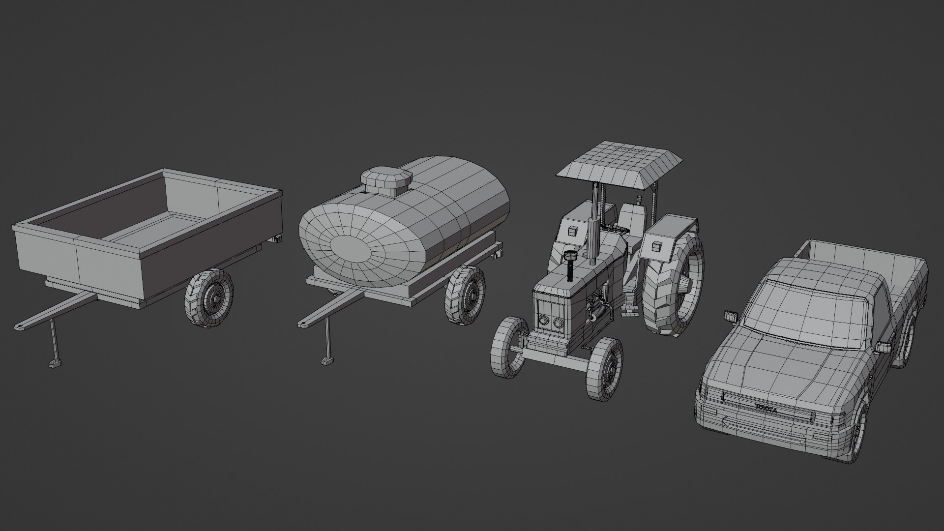 3D Agriculture Tractor Hilux Toyot And Material Low Poly Model ...