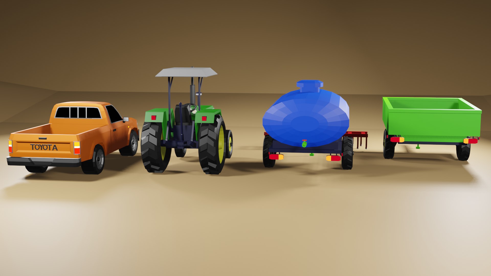 3D Agriculture Tractor Hilux Toyot And Material Low Poly Model ...