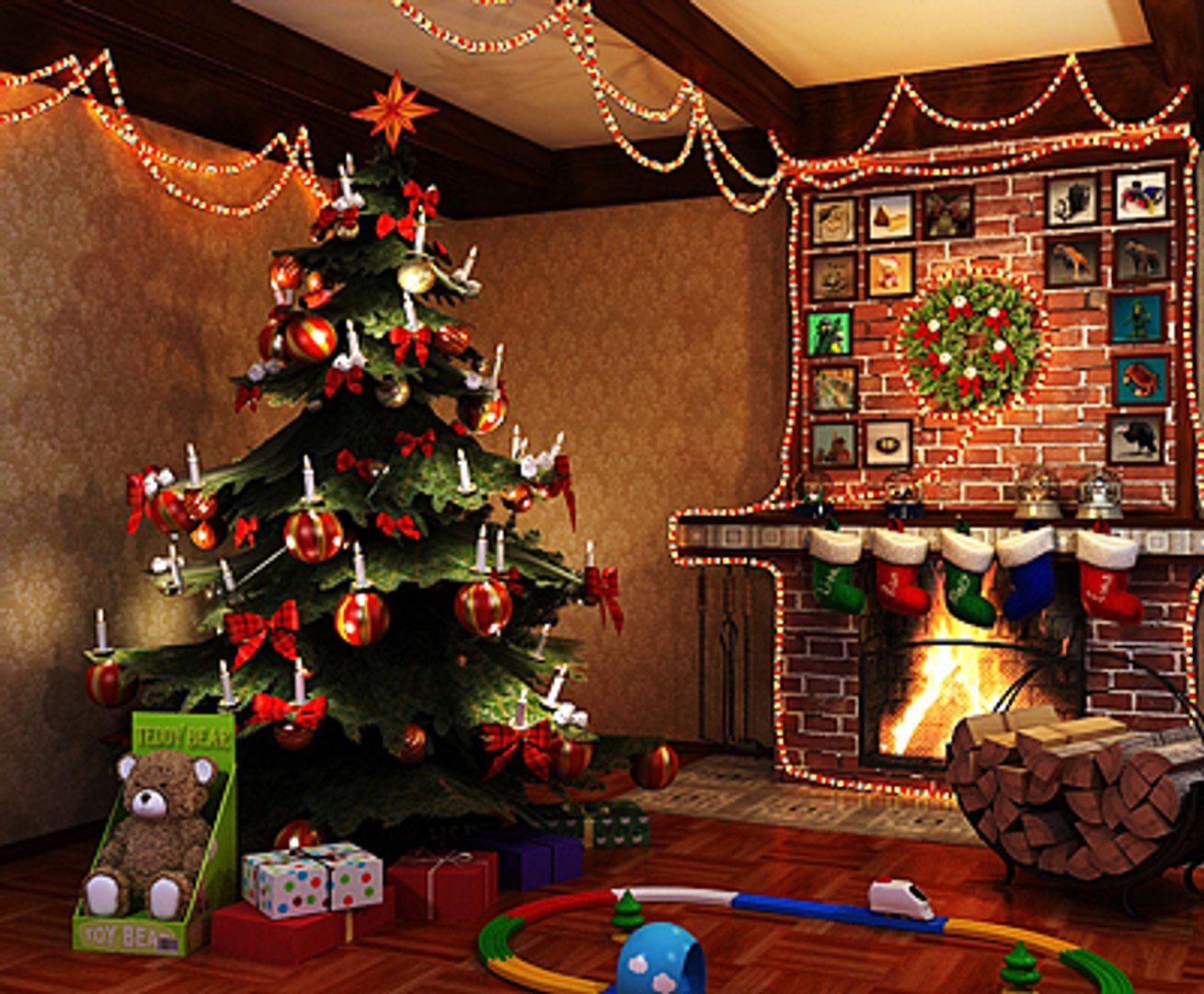 Traditional Christmas Interior Scene 3ds