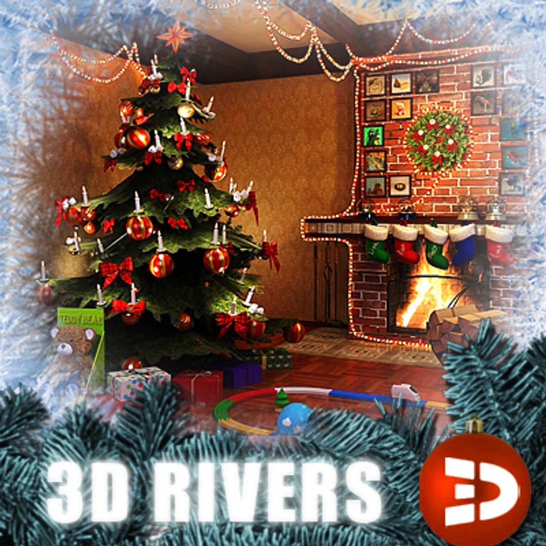 traditional christmas interior scene 3ds