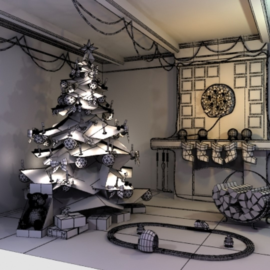 Traditional Christmas Interior Scene 3ds