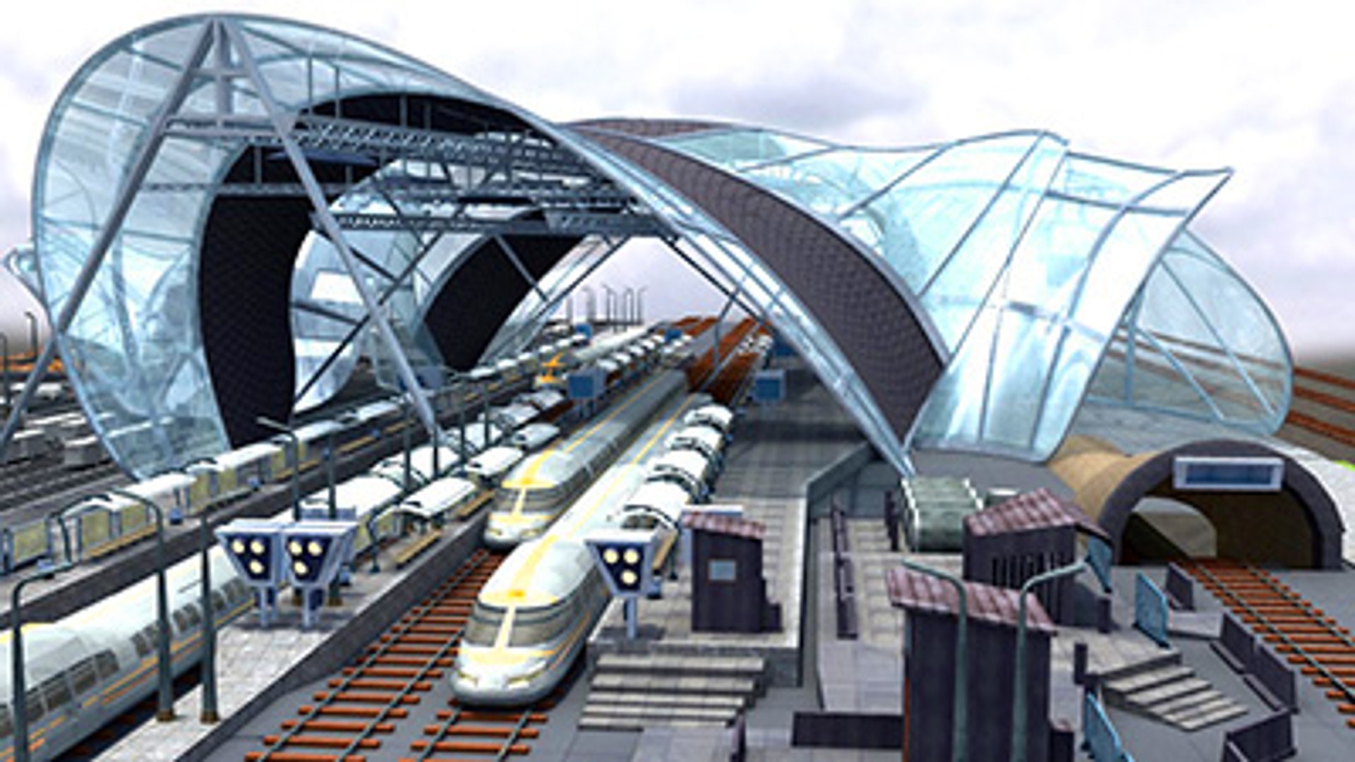 modern railway station trains 3d max