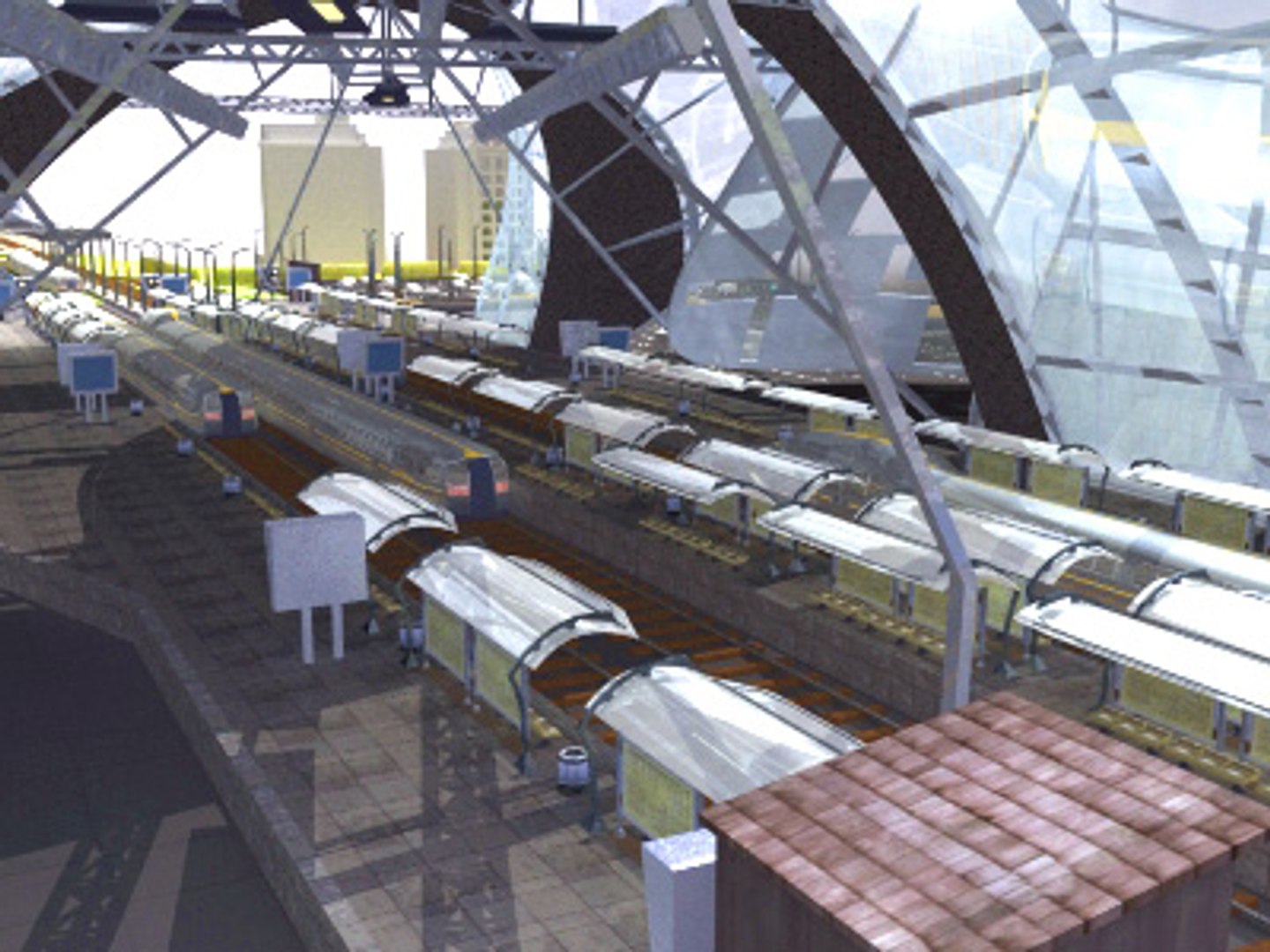 modern railway station trains 3d max