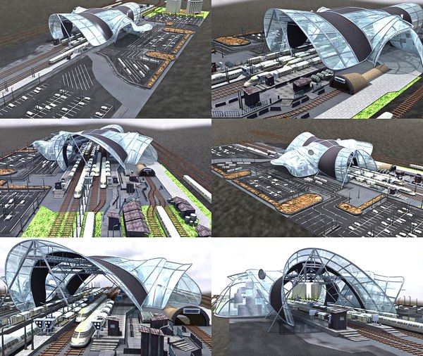 modern railway station trains 3d max