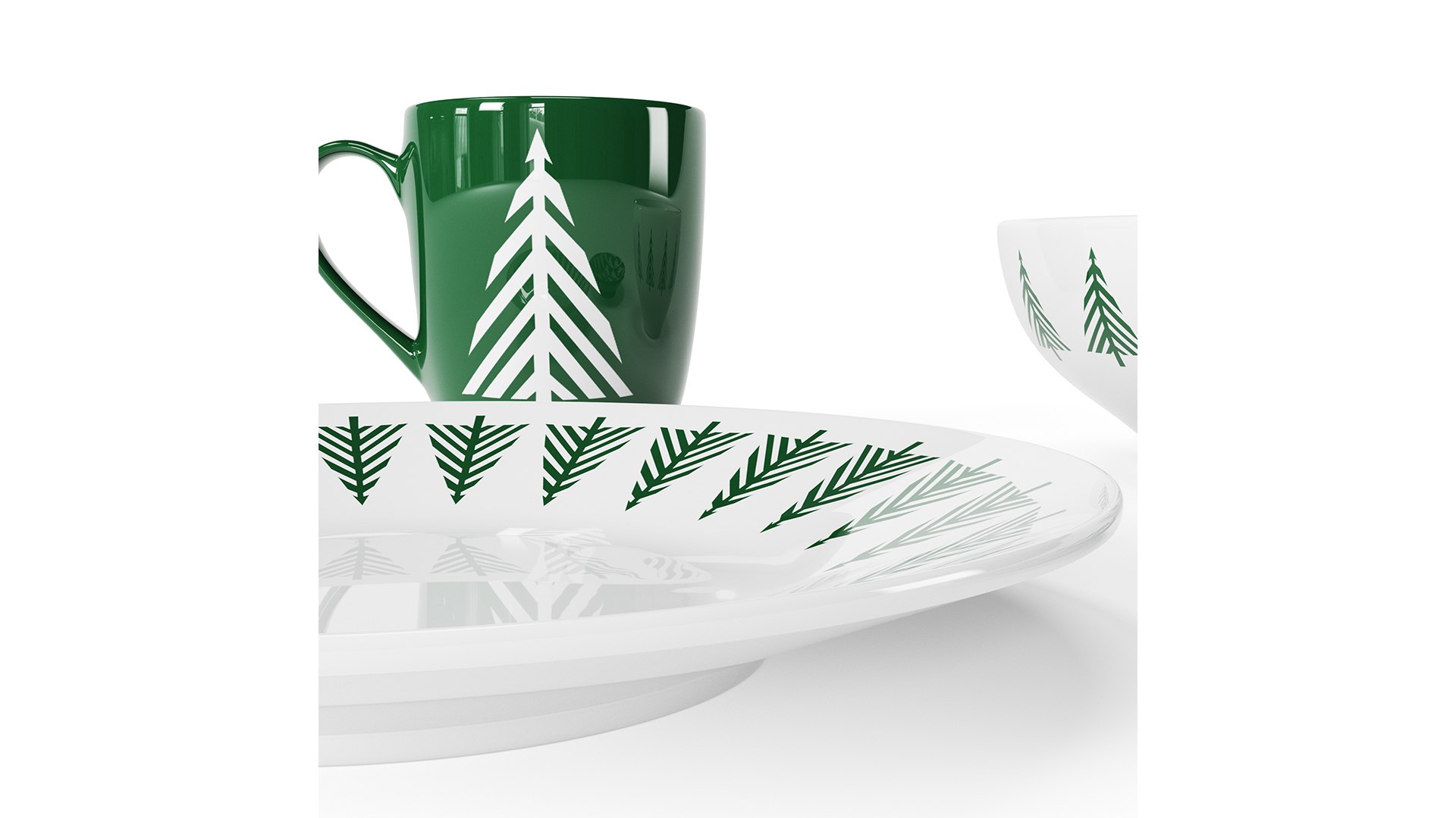 Green Forest Dinnerware Collection 3D - TurboSquid 2185898