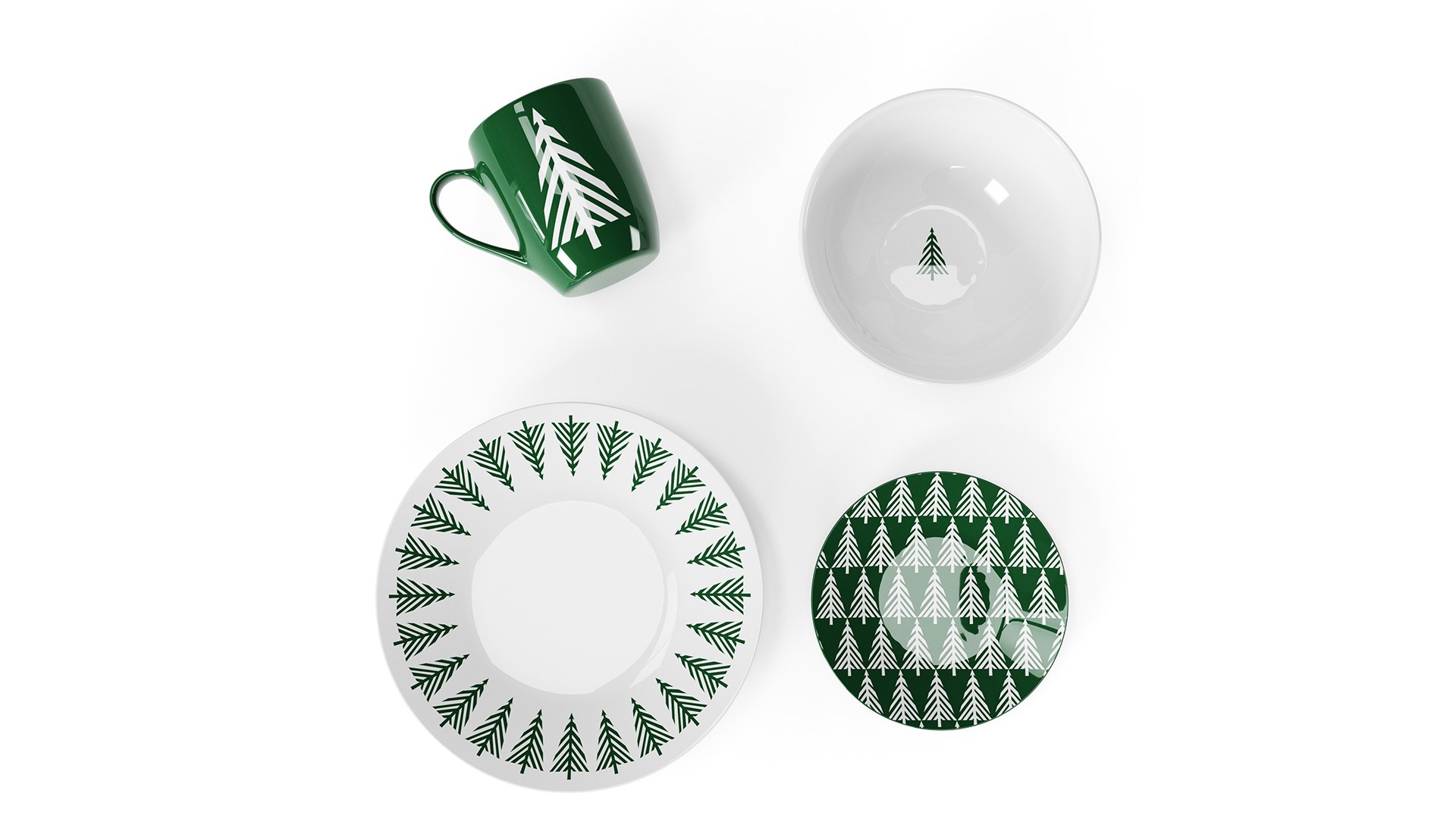 Green Forest Dinnerware Collection 3D - TurboSquid 2185898