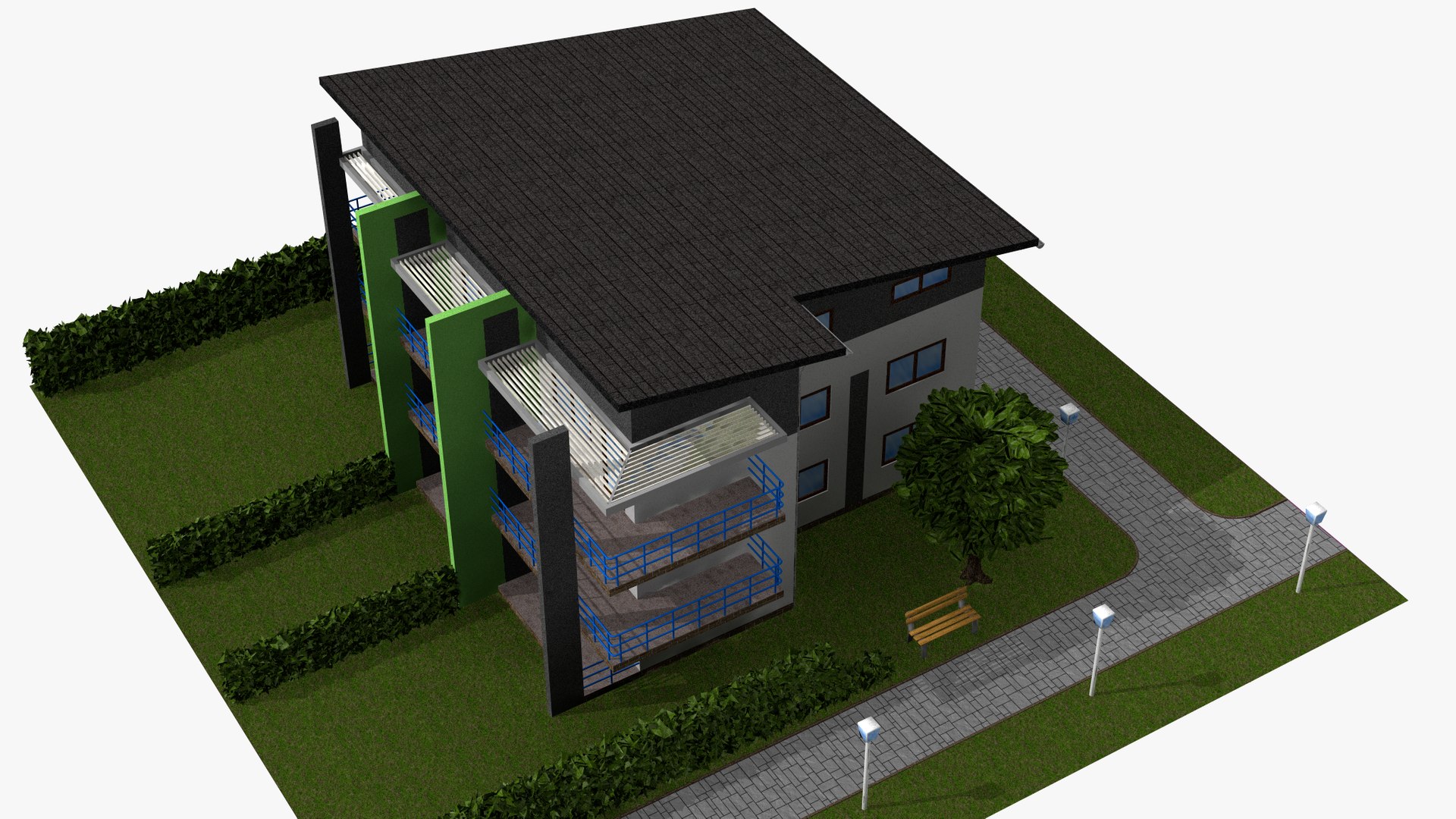 House 176 low poly modern apartment building model - TurboSquid 2073888